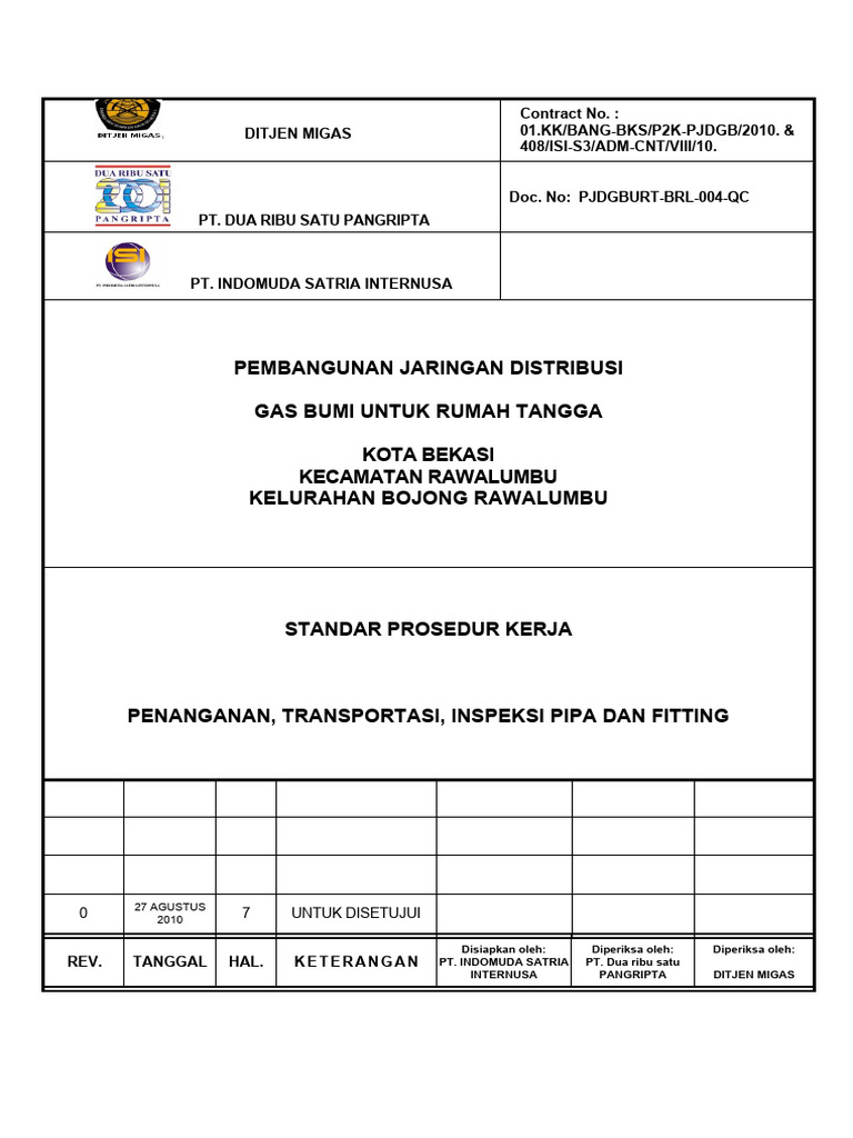 Prosedur Inspeksi Pipa Gas PE | PDF