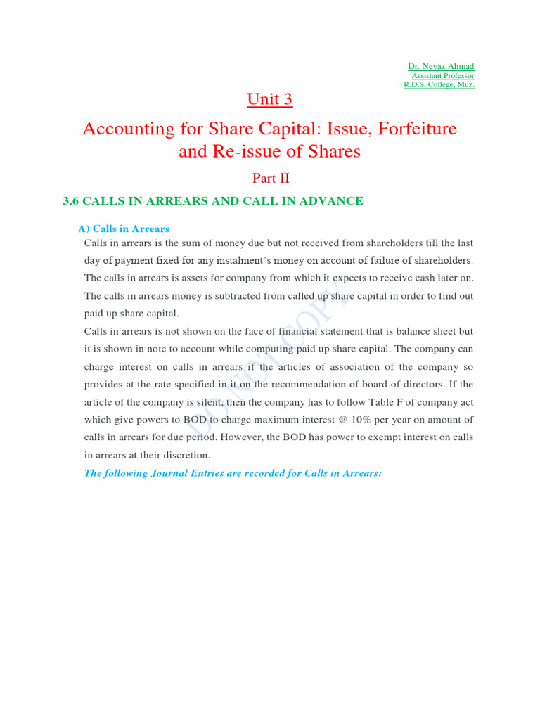 Accounting For Share Capital: Issue, Forfeiture and Re-Issue of Shares ...