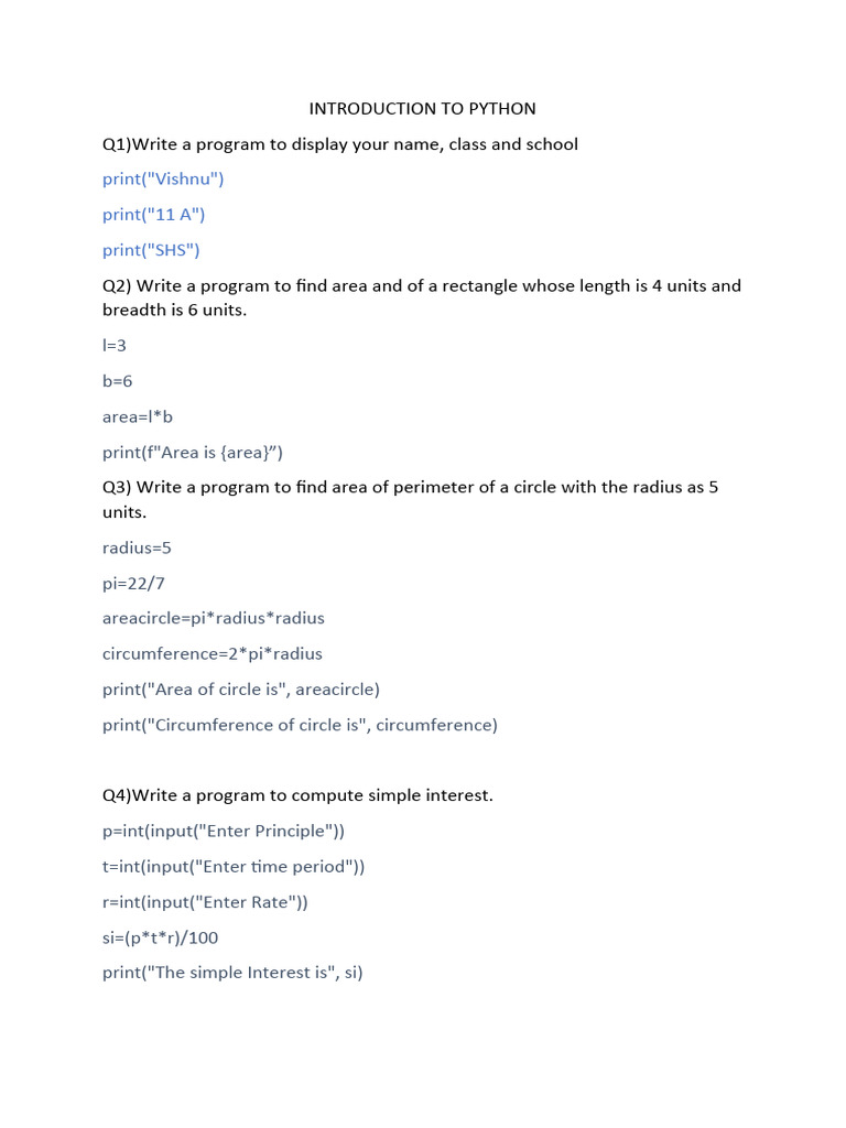 Sindhi High School Python | PDF | Area | Length