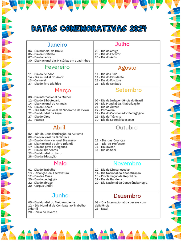 Datas Comemorativas e Educativas | PDF