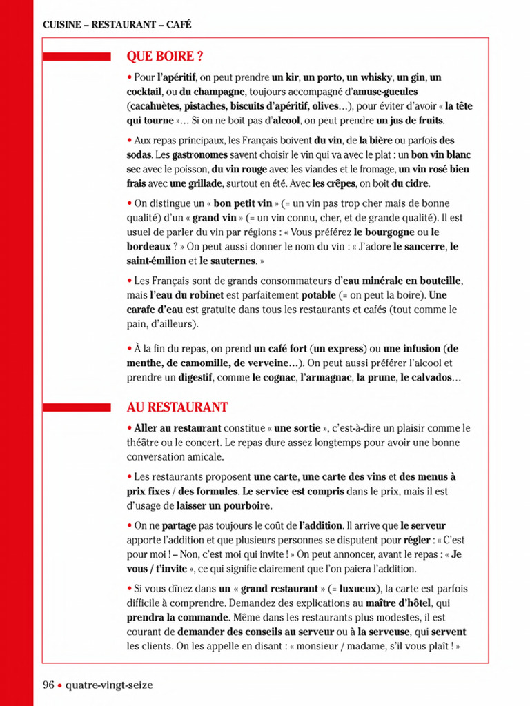 Vocabulaire Restaurant - Café | PDF