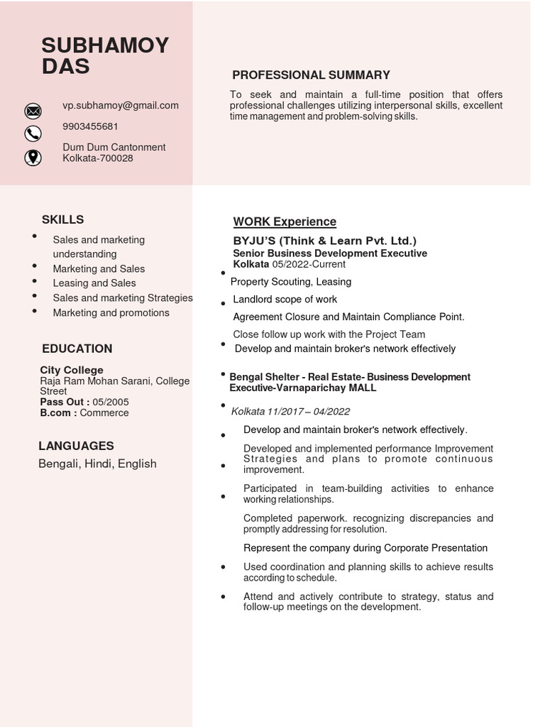 Subhamoy Das Bio-Data (3) | PDF | Sales | Customer