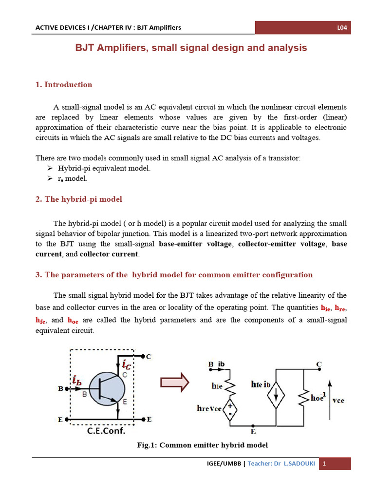 CH4 The Hybrid-Pi Model | PDF | Bipolar Junction Transistor | Amplifier