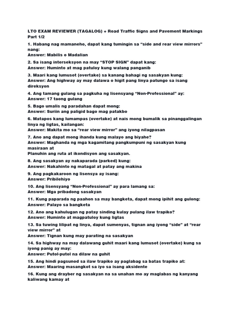 Lto Exam Reviewer | PDF