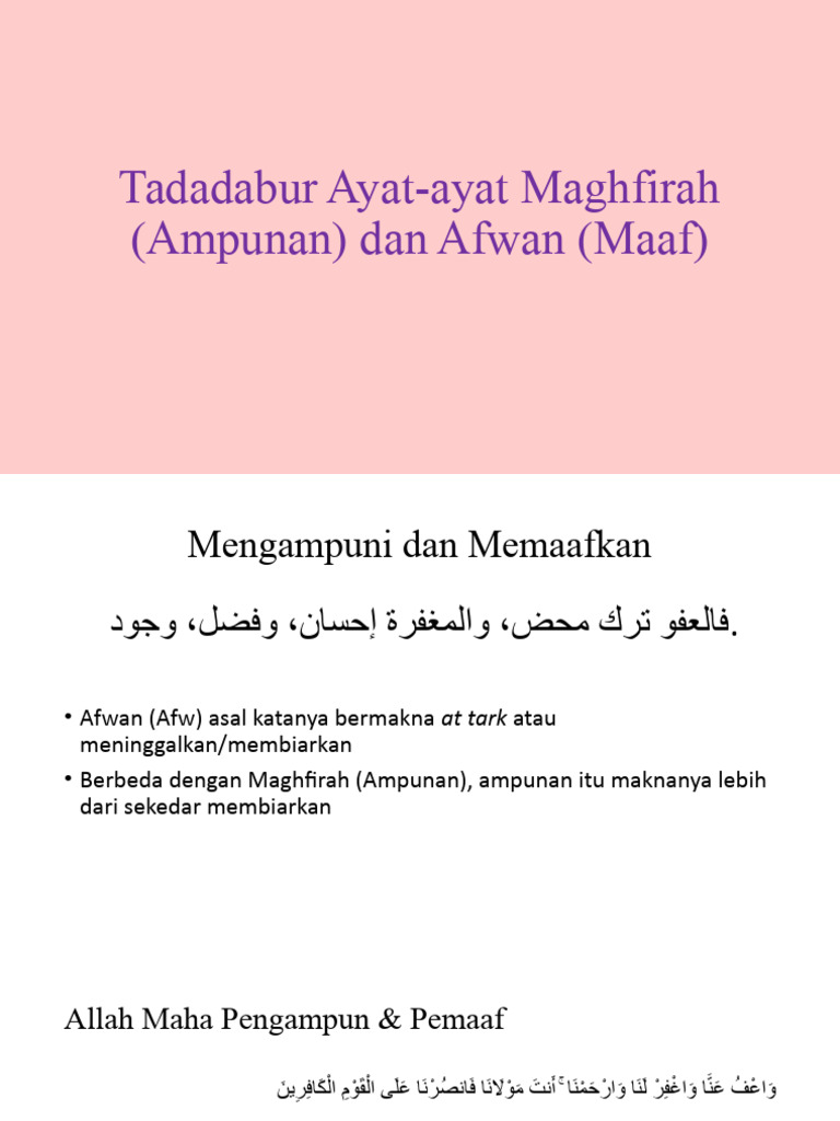 Tadadabur Ayat-Ayat Maghfirah (Ampunan) Dan Afwan | PDF