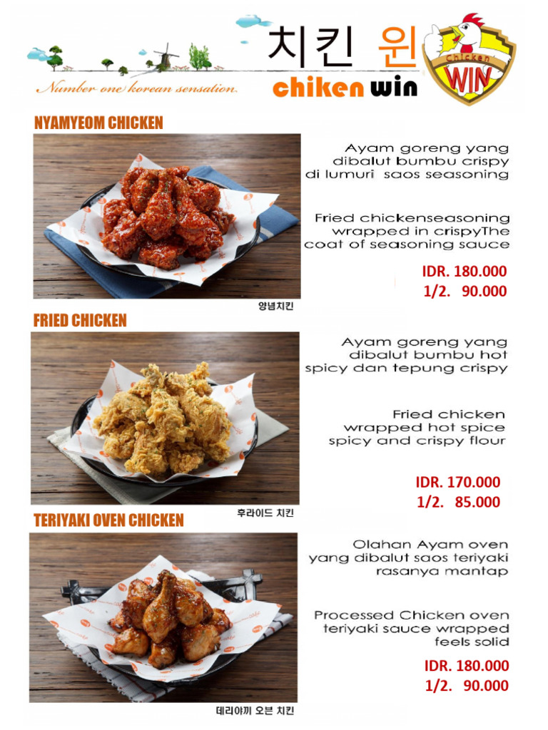 Korean Fried Chicken Menu Prices | PDF | Foods | Cuisine