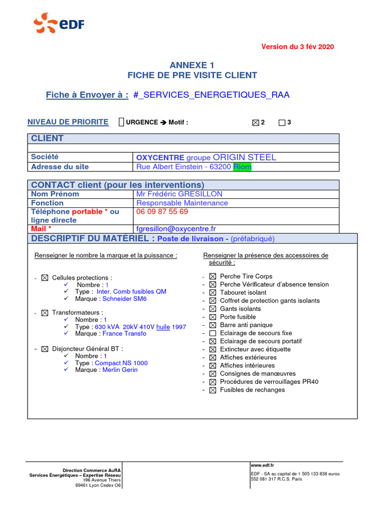 Fiche de Pré-Visite Client EDF OXYCENTRE | PDF | Électronique | Biens ...