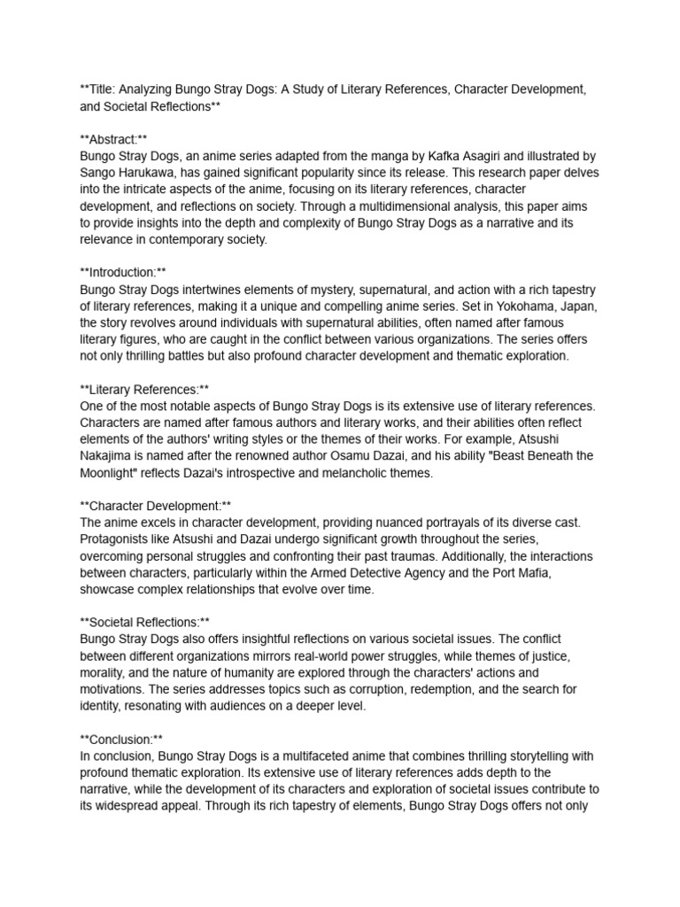 Bungo Stray Dog Research Paper | PDF