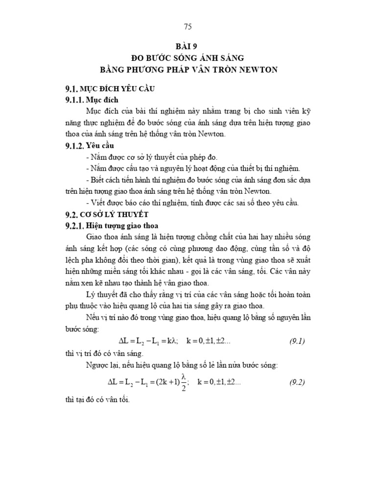 8. ĐO BƯỚC SÓNG ÁNH SÁNG BẰNG PHƯƠNG PHÁP VÂN TRÒN NEWTON | PDF