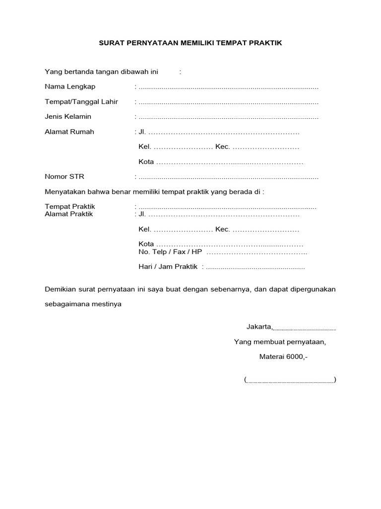Surat Pernyataan Tempat Praktik Medis | PDF