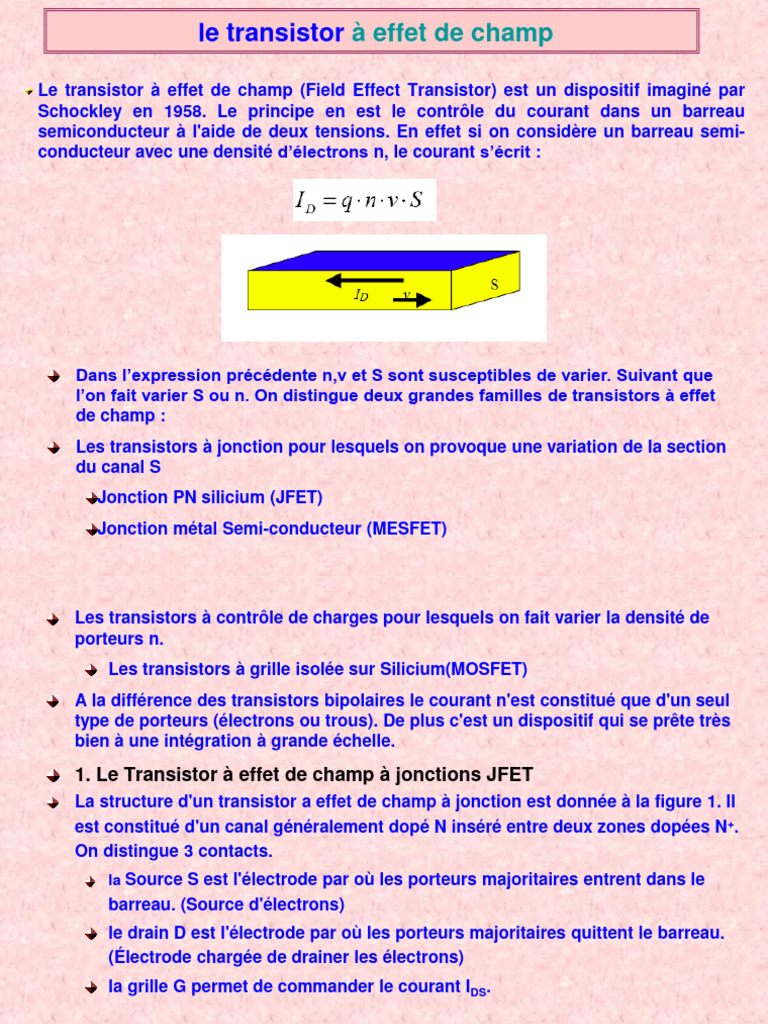 Transistor à Effet de Champ : Principes et Caractéristiques | PDF ...