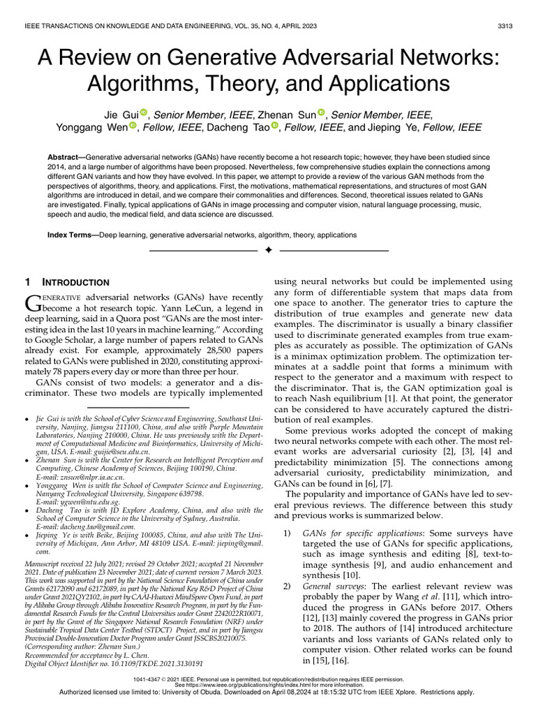 A Review On Generative Adversarial Networks Algorithms Theory And Applications Pdf Cognition