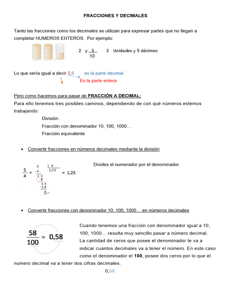Fracciones y Decimales | PDF | Decimal | Matemática Elemental