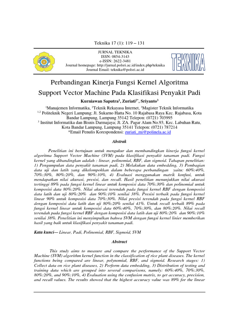 Kinerja Kernel SVM untuk Penyakit Padi | PDF