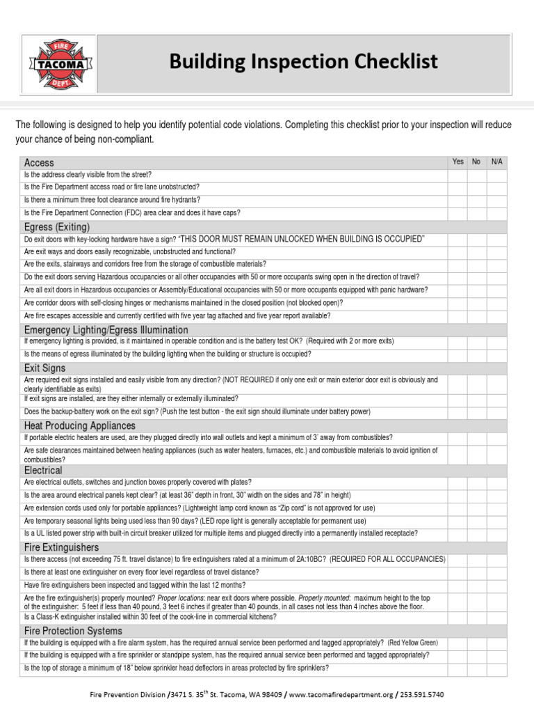 Formal Building Inspection Checklist | PDF | Fires | Fire Sprinkler System