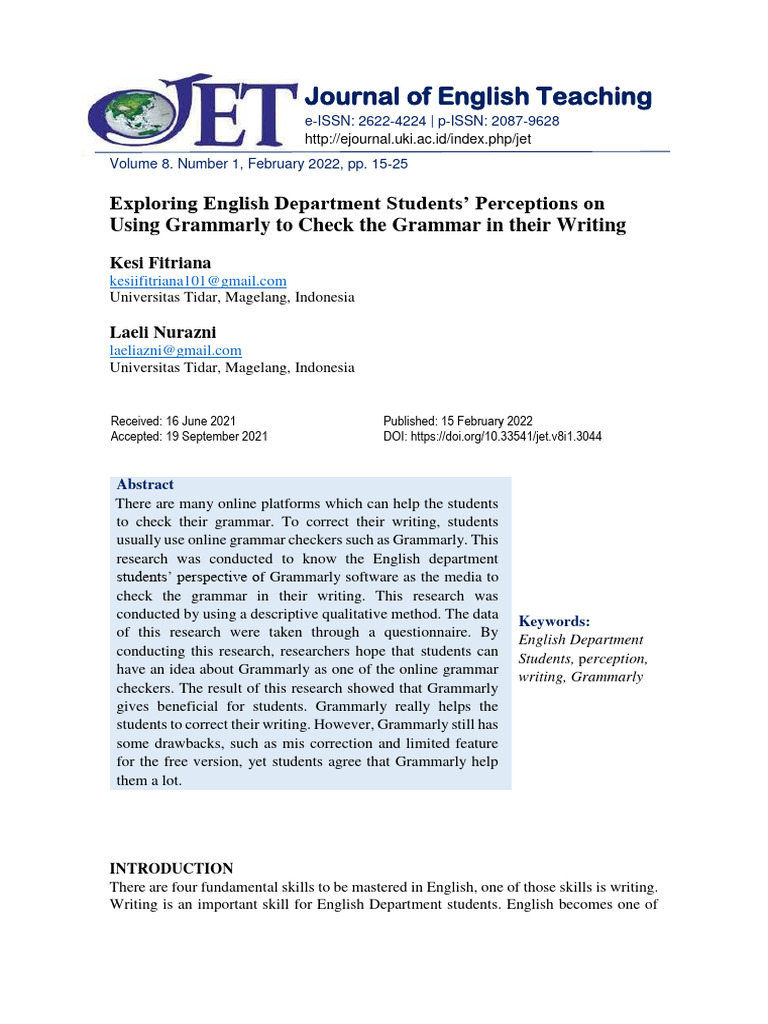 Exploring Students Perception of Using Grammarly To Check 2agncama ...