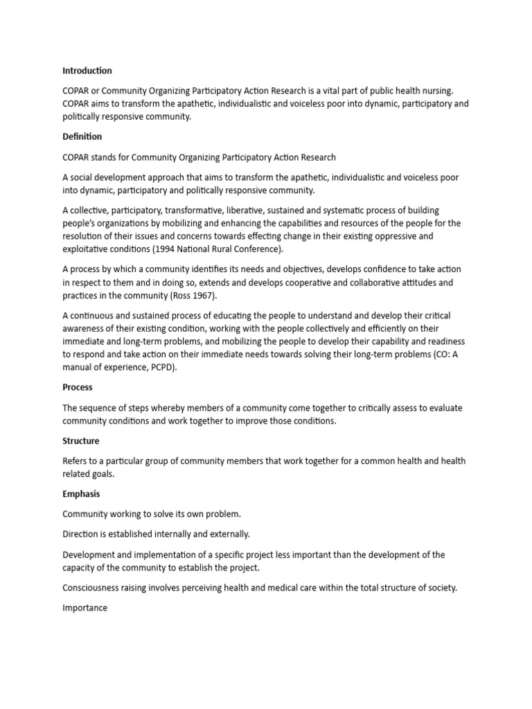CRITICAL STEPS and COPAR | PDF | Participatory Action Research | Community