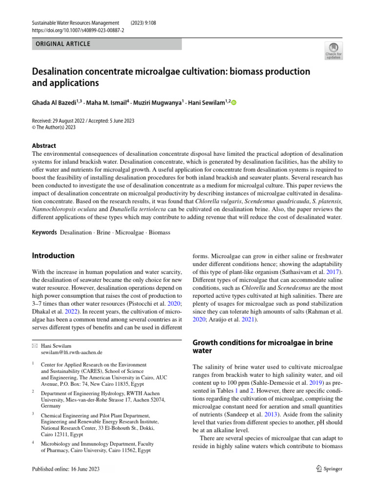 Desalination Concentrate Microalgae Cultivation | PDF | Desalination