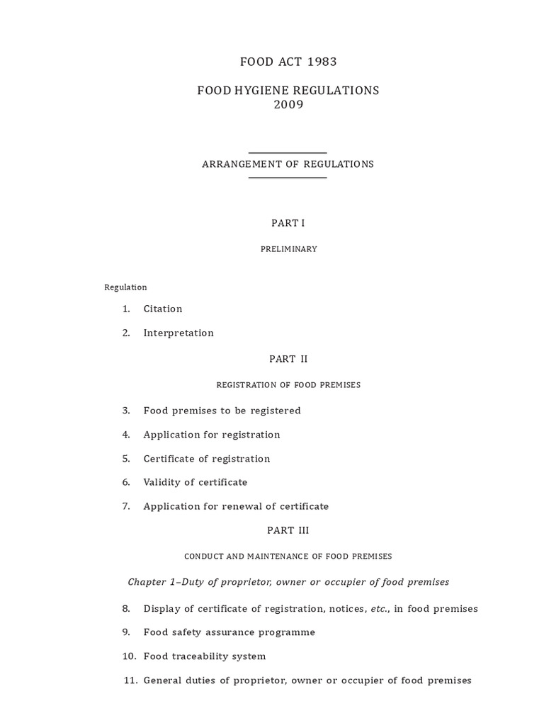 Food Hygiene Regulation 2009 As of 19032024 | PDF | Food Safety | Hand ...