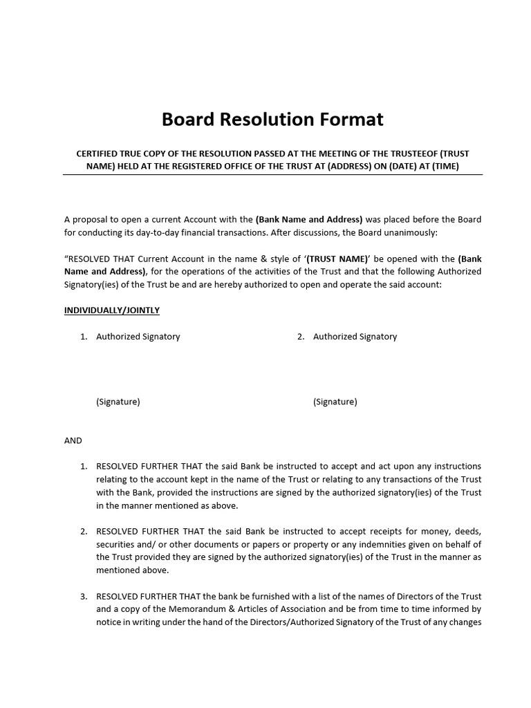 Bank Resolution Template for Trusts | PDF | Overdraft | Banks