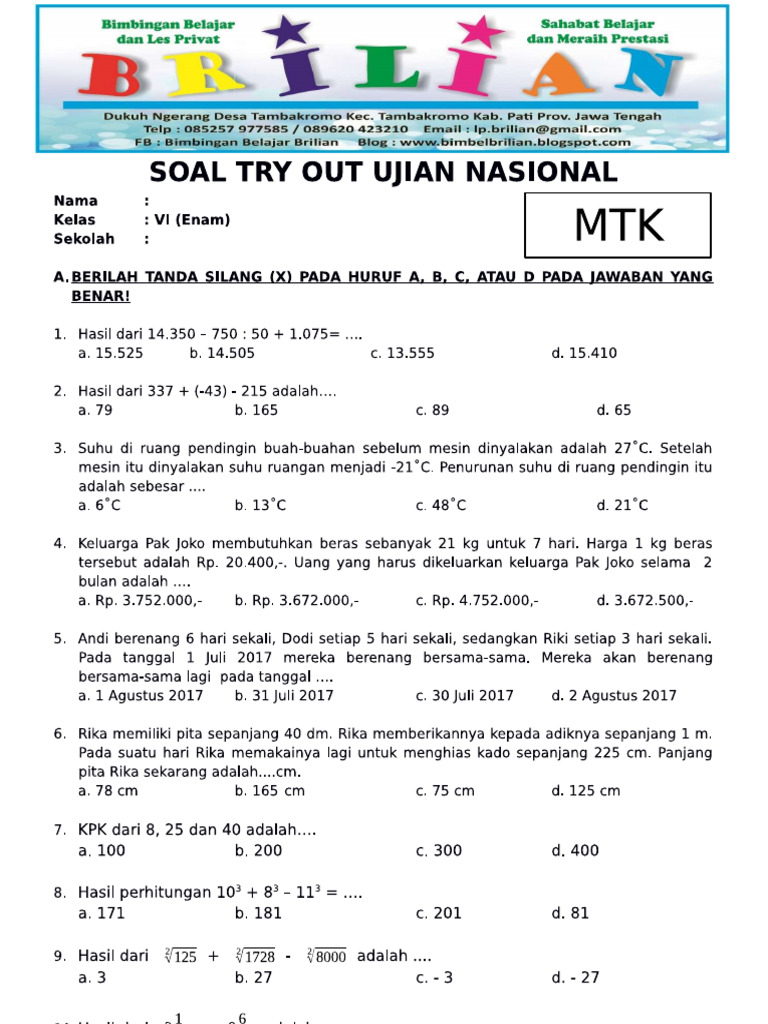 Soal Try Out Matematika | PDF