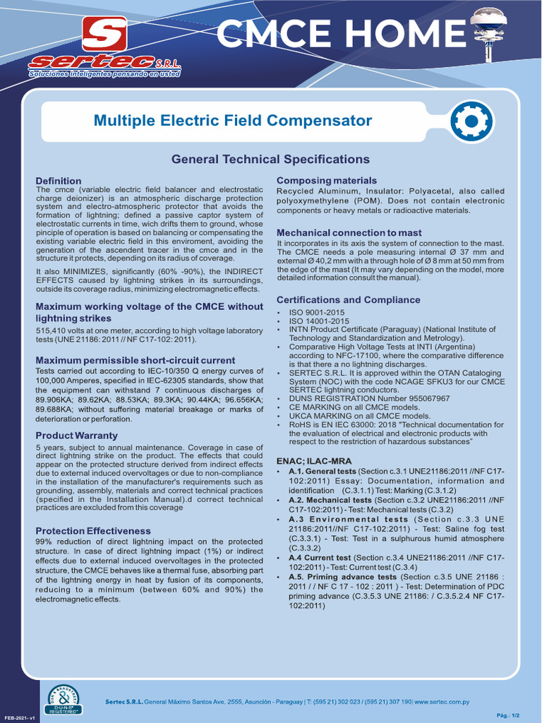 Data Sheet CMCE HOME - 2020 - ENG | PDF | High Voltage | Lightning