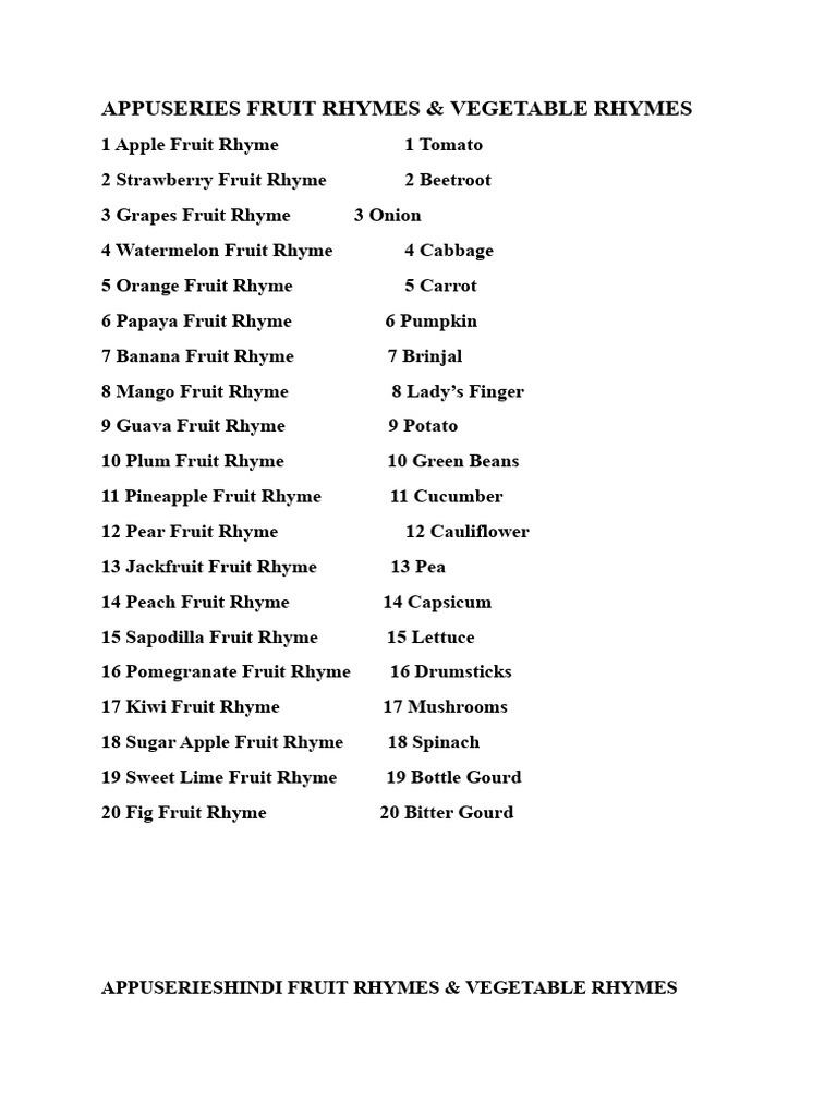 Appuseries Fruit Rhymes | PDF | Cooking, Food & Wine | Home & Garden