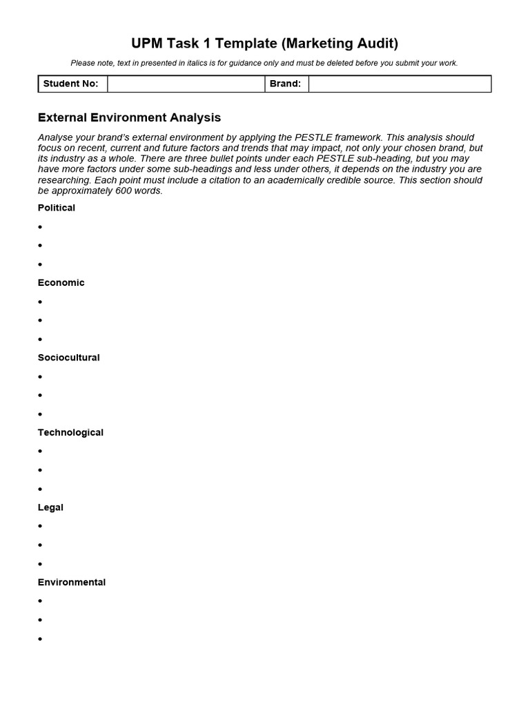 UPM Task 1 Template (Marketing Audit) | PDF | Supply Chain | Marketing
