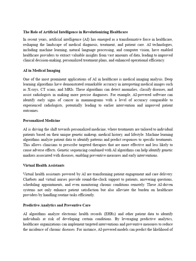 The Role of Artificial Intelligence in Revolutionizing Healthcare | PDF ...