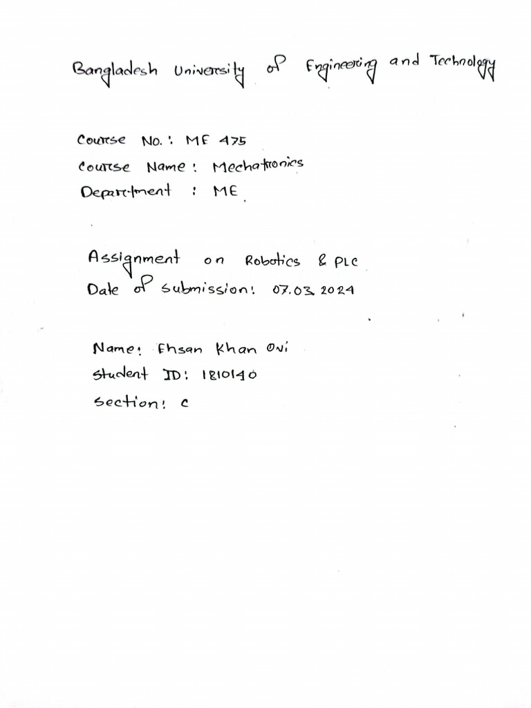 Ehsan Khan Ovi - Mechatronics Assignment | PDF