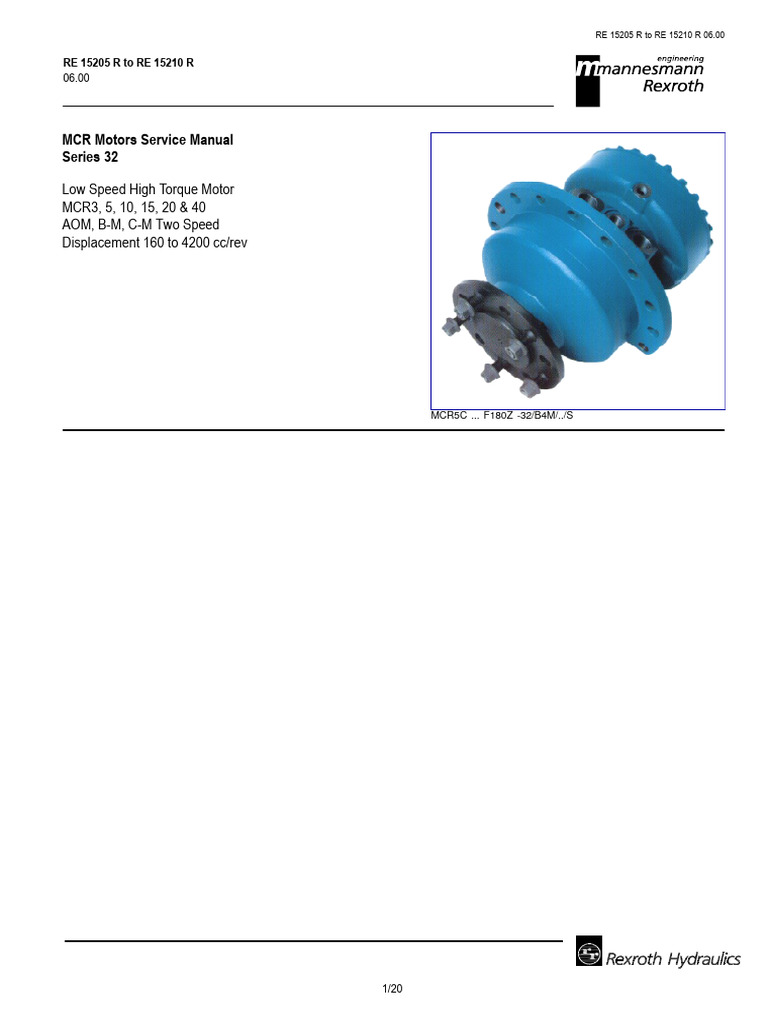 Mcr5 Rexroth Wheel Motor | PDF | Brake | Electric Motor