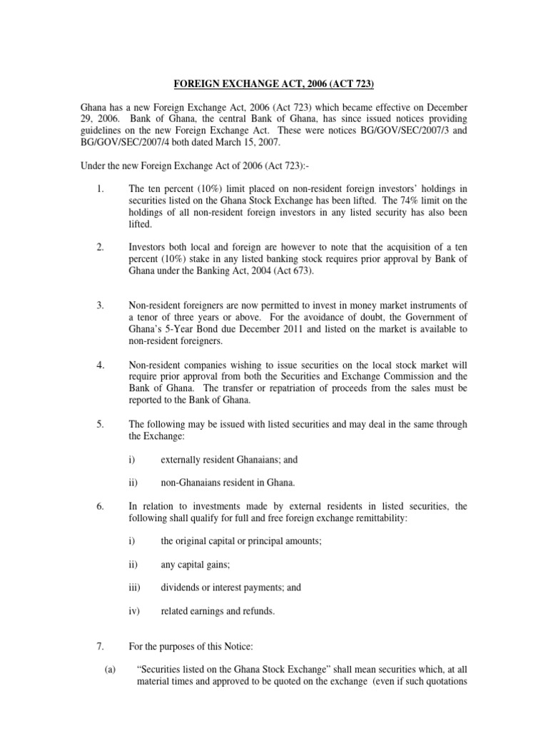 Ghana Foreign Exchange Act 2006 Overview | PDF | Taxes | Securities ...