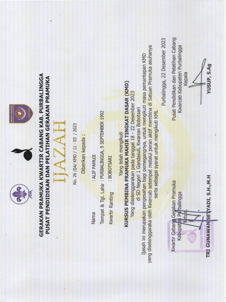 Sertifikat Pramuka KMD | PDF