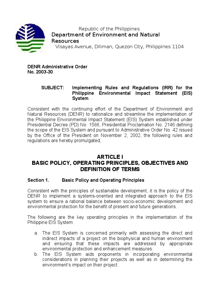 Denr Ao 2003-30 Eis Irr | Environmental Impact Assessment | Natural ...
