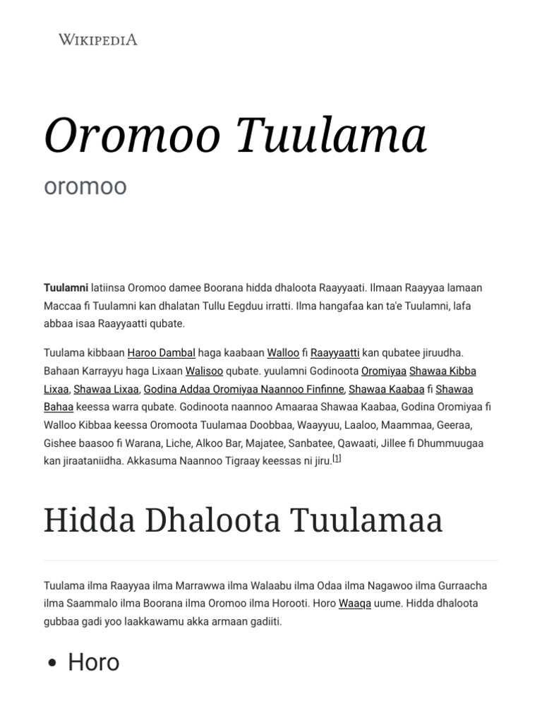 Oromoo Tuulama - Wikipedia | PDF