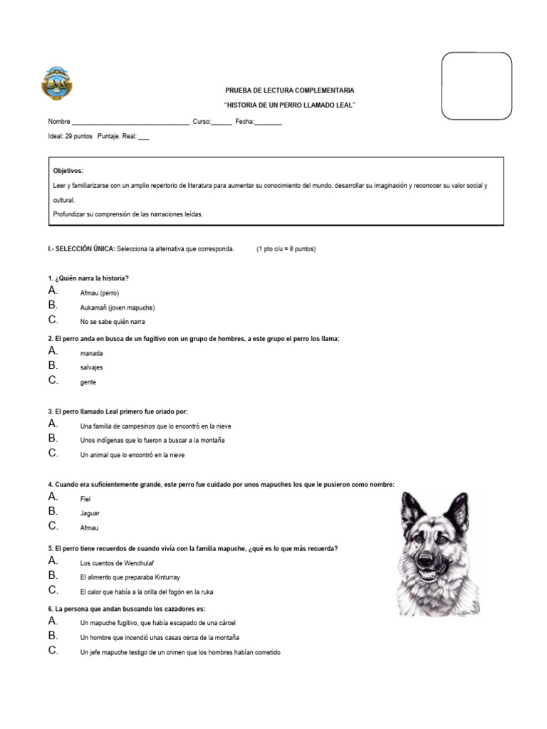 Prueba Historia de Un Perro Llamado Leal. Joaquin | PDF