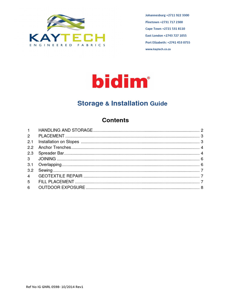 Bidim Storage & Installation Guide | PDF | Seam (Sewing) | Sewing