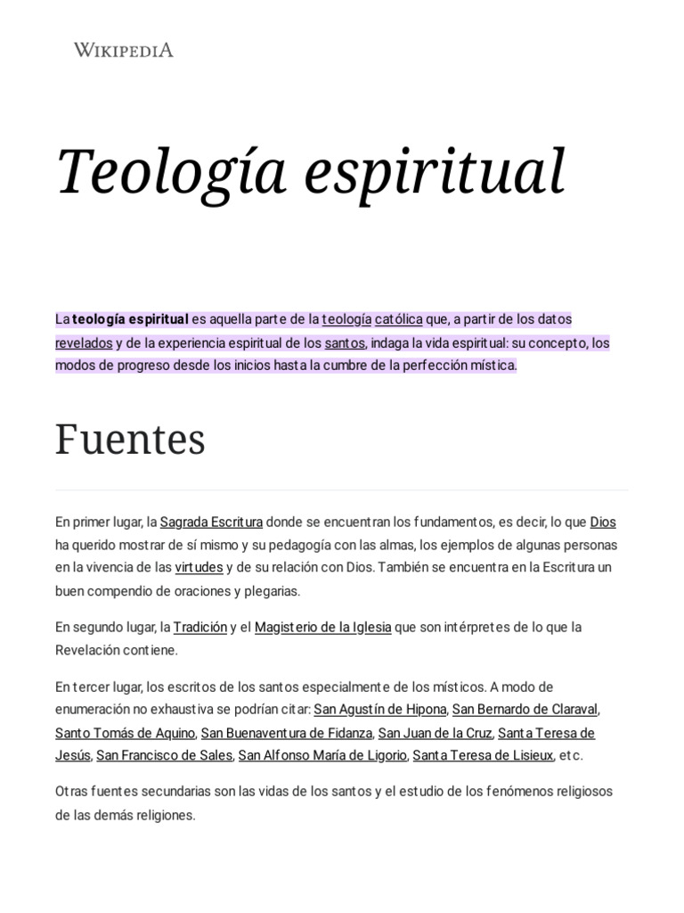 Teología Espiritual - Wikipedia, La Enciclopedia Libre | PDF | Creencia ...