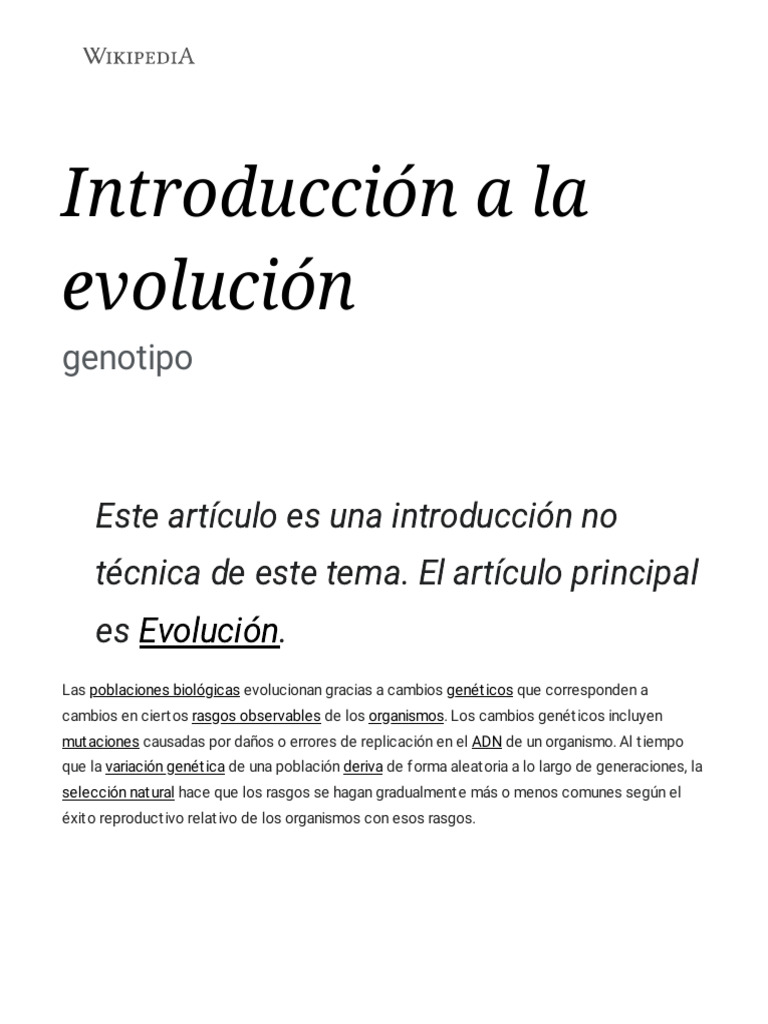 Introducción a La Evolución - Wikipedia, La Enciclopedia Libre | PDF ...