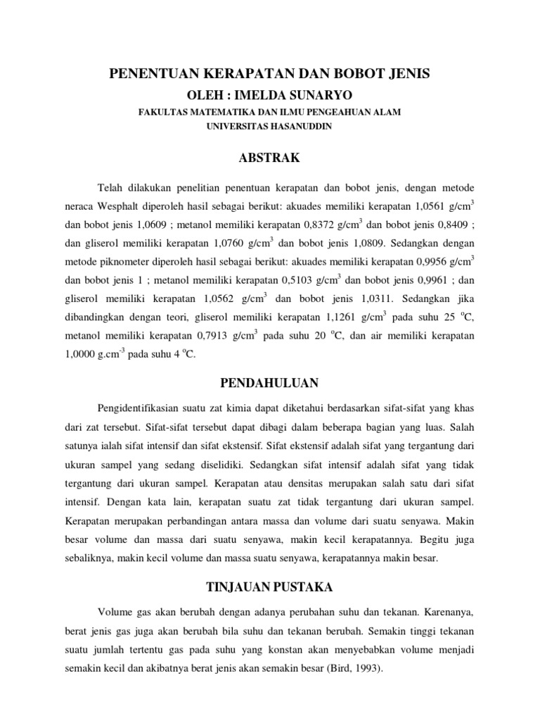JURNAL Kerapatan Dan Bobot Jenis | PDF