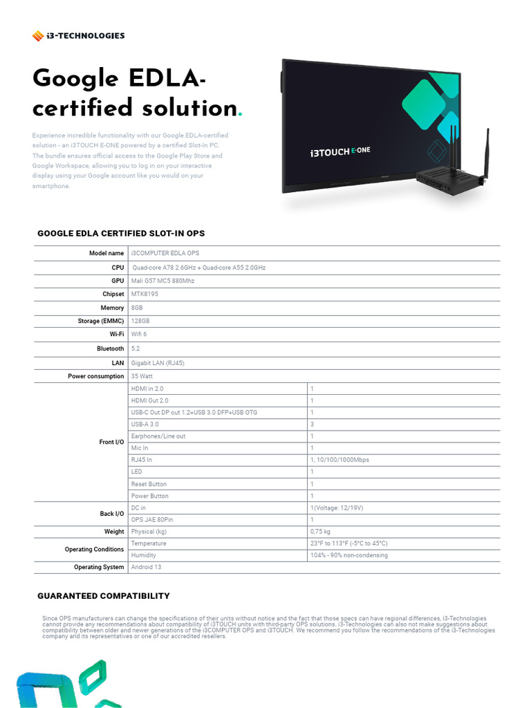 En Datasheet e One+Edla Ops | PDF | Hdmi | Usb
