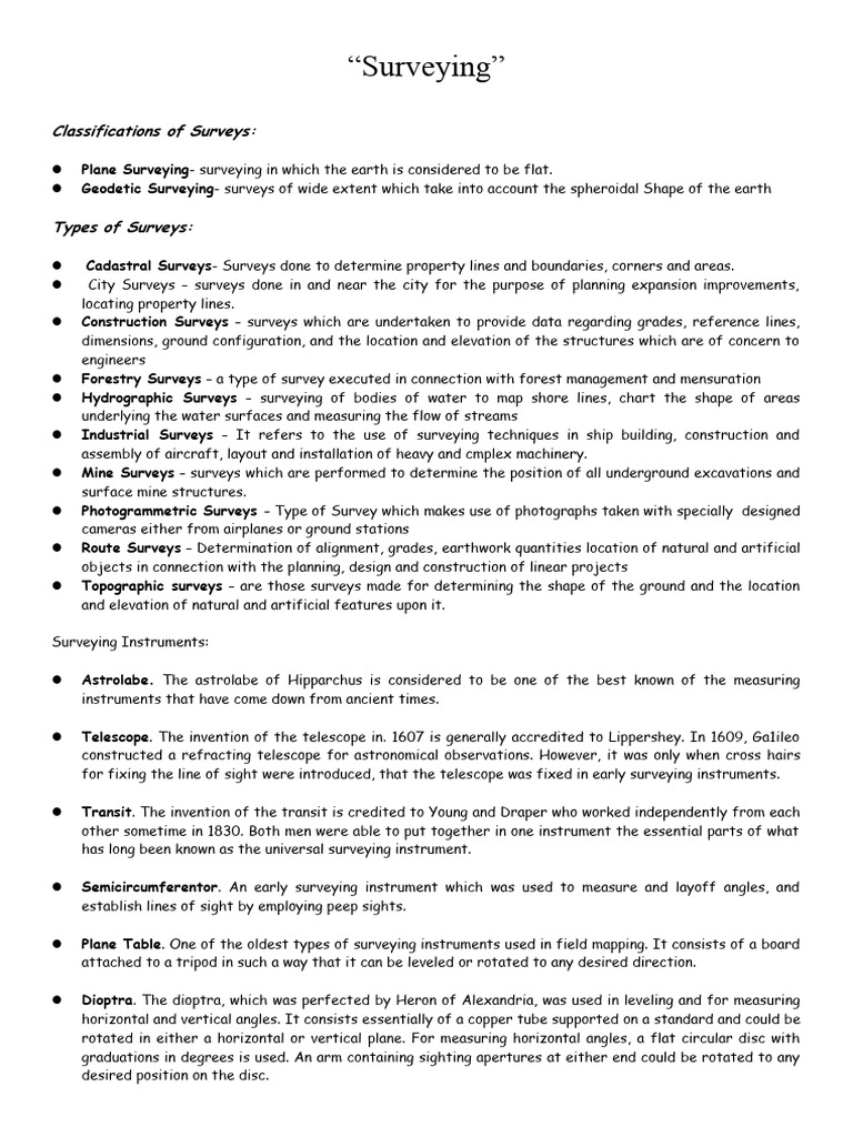 Types and Instruments of Surveying | PDF | Surveying | Accuracy And ...