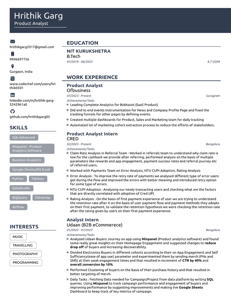 Hrithik's Resume Analytics | PDF | Analytics | Information Technology