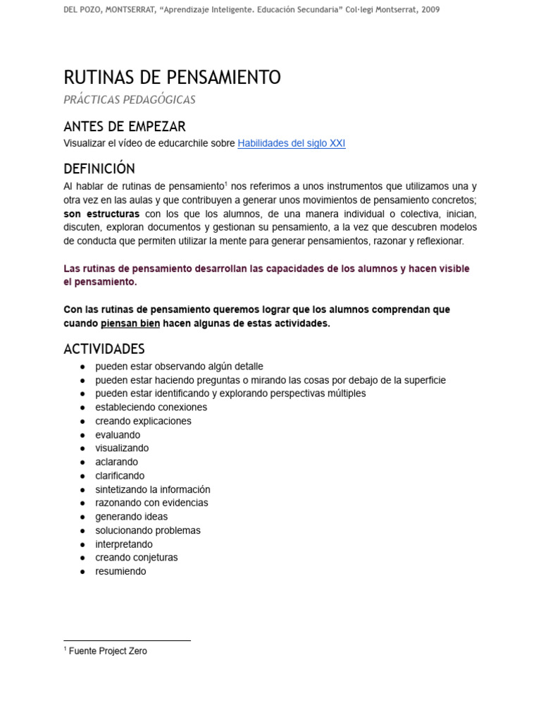 Rutinas de Pensamiento | PDF | Pensamiento | Aprendizaje