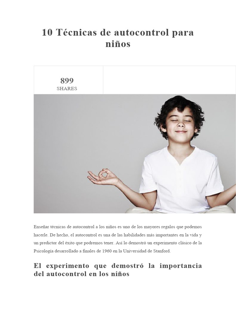 10 Técnicas de Autocontrol para Niños | PDF | Las emociones | Conceptos ...