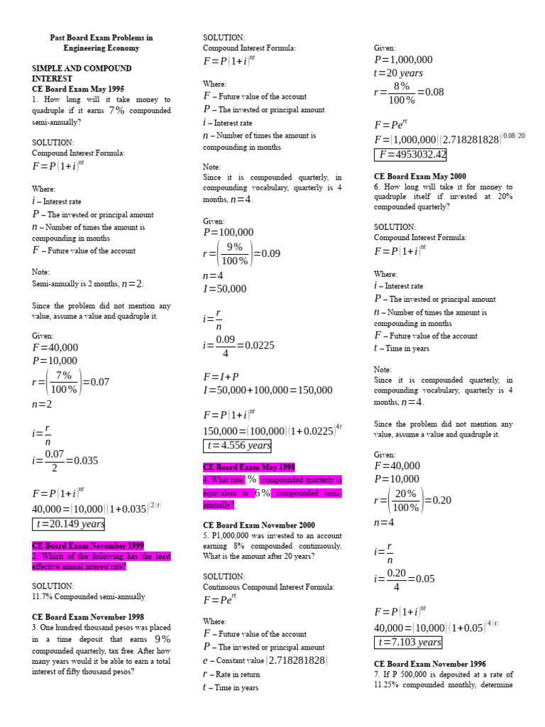 Past Board Exam Problems in Economy | PDF | Interest | Compound Interest