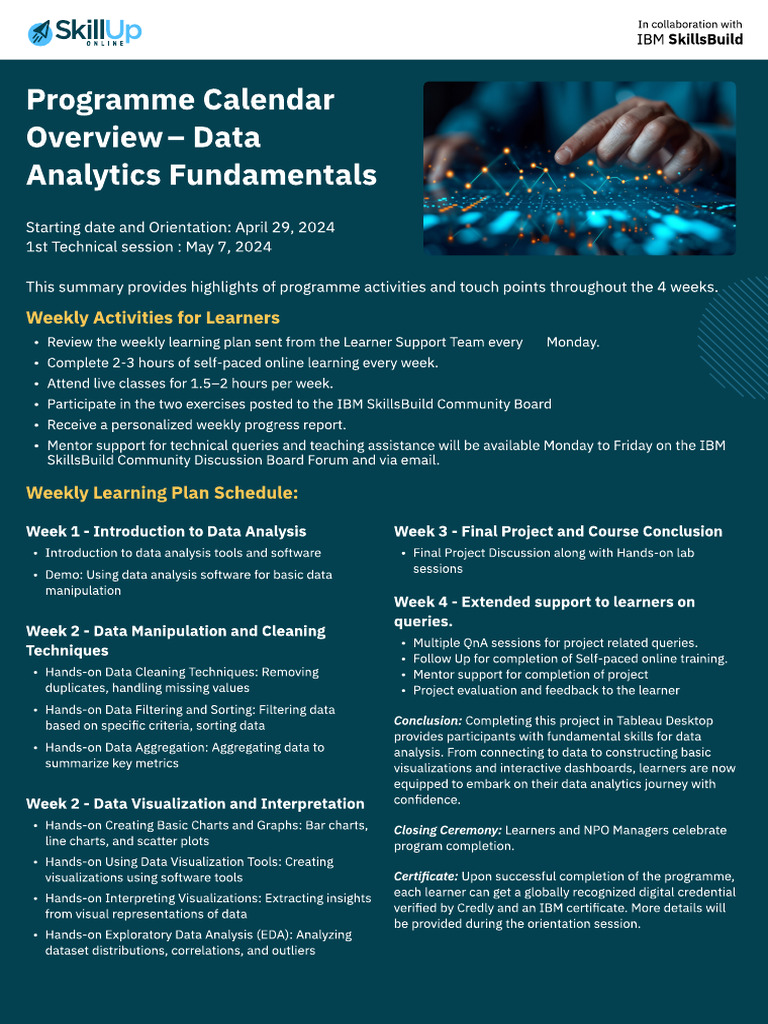 IBM 4weeks Data Analytics Programme Calendar Overview | PDF | Data ...