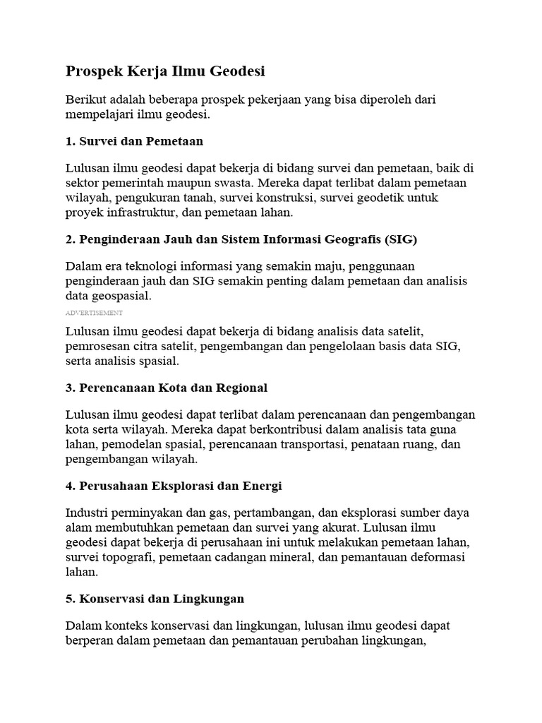 Prospek Kerja Ilmu Geodesi | PDF | Seni