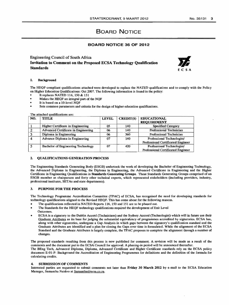 ECSA Technology Qualification Standards Review | PDF | Engineering ...