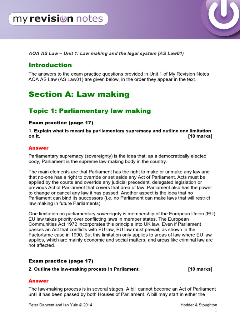 Exam Practice Answers - MRN AQA AS Law - Unit 1 | PDF | Alternative ...